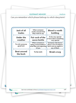 Printable Semantic Memory Worksheet - Mini Packet #52